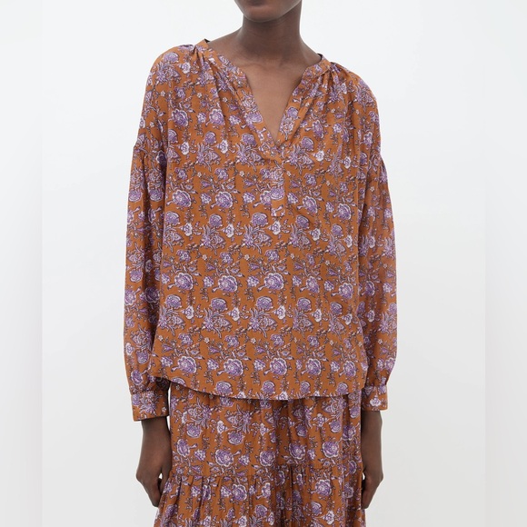 XiRENA | Tops | Xirena Floral Split Neck Blouse Rust Pink Boho Top Size ...